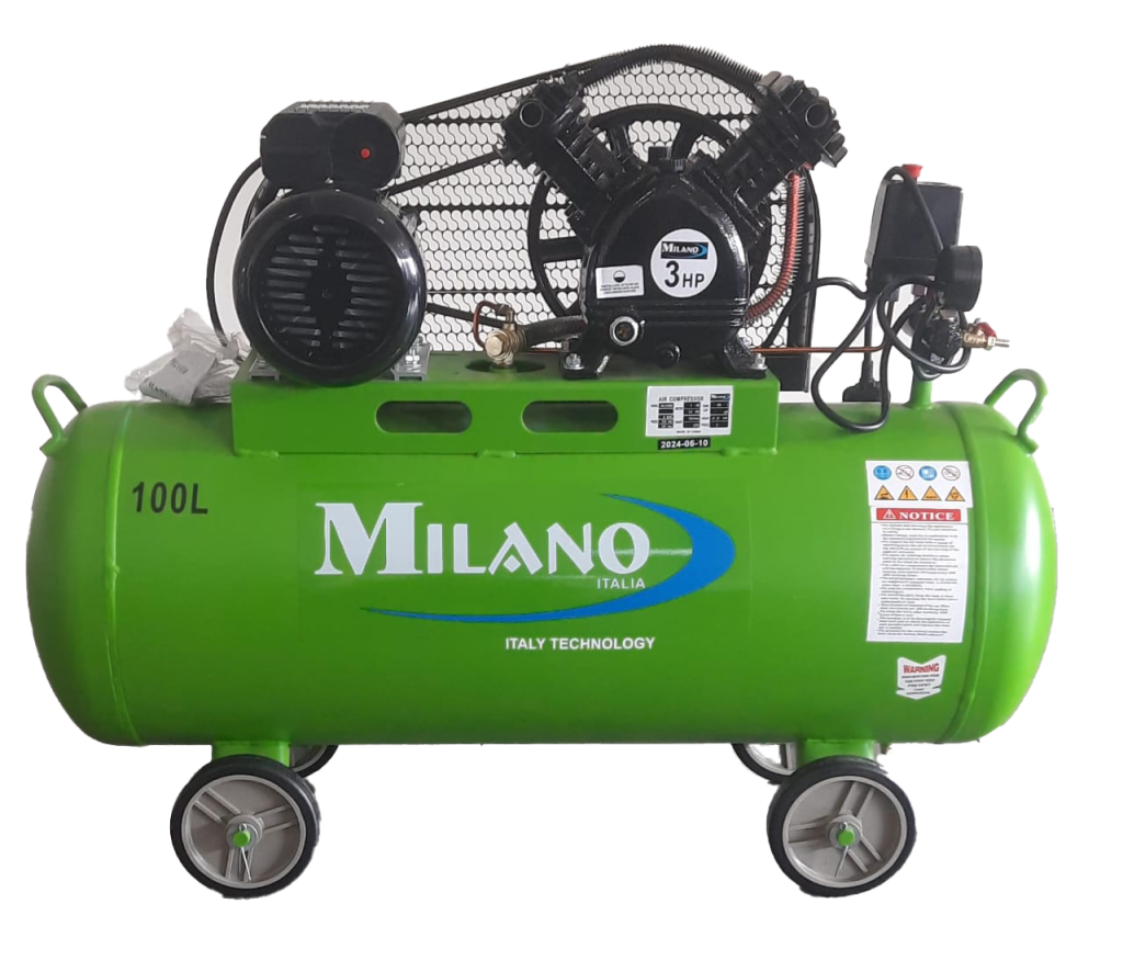 3hp 100 Litres Milano Italia Electric Belt Driven Compressor Double ...